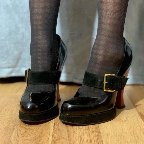 Marni | Shoes | Marni Black Buckle Patent Leather And Suede Round Toe ...
